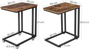 Příruční stolek na kolečkách TAYLOR 50x35cm, rustikálně hnědý