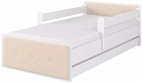 Dětská postel Max Čalouněná 160x80 cm - Bílá - 1x krátká + 1x dlouhá zábrana bez šuplíku - čalounění Béžová