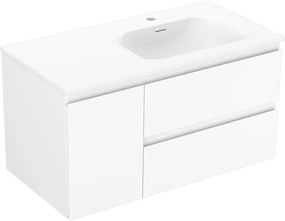 Mexen Orio, koupelnová skříňka 90 cm s pravým umyvadlem Vela, 2S, 1D, bílá matná, 91A13-09047-3-BBFFFF01-W23P01