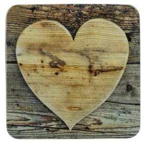 6ks pevné korkové podtácky dřevěné srdce Wooden heart - 10*10*0,4cm