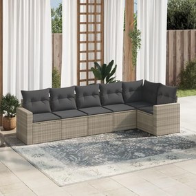 6dílná zahradní sedací souprava a podušky světle šedá polyratan 3251329