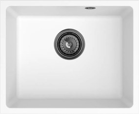 Sink Quality Crypton 55, kuchyňský granitový dřez 460x375x205 mm + černý sifon, bílá, SKQ-CRY.W.1KBO.55.XB