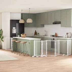 Zábrana pro psy s dvířky skládací 9 panelů bílá 450 cm topol 3155706