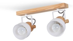 Light for home - Stropní bodové svítidlo na dřevěné liště 40233 "VIANA", 2x60W, E27, bílá, přirozená borovice