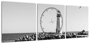 Obraz - Maják na pobřeží, Santa Cruz, Kalifornie (s hodinami) (90x30 cm)