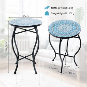 Costway Odkládací stolek kulatý mozaikový bistro modrá a – 35 × 55 cm