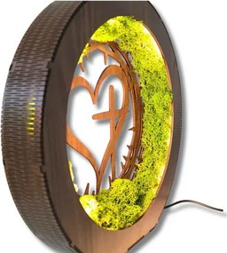 Dřevěná LED lampa Srdce s křížem a mechem | Stmívatelná I SENTOP LED0637