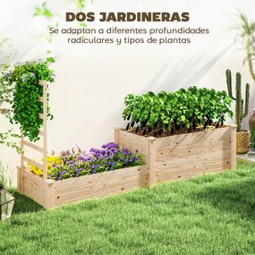Outsunny Velký venkovní dřevěný květináč s mřížkou pro popínavé rostliny a 2 květinové boxy pro zahradu, terasu 222x63x132 cm Přírodní dřevo
