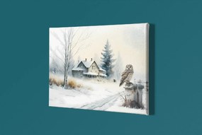 Obraz na plátně - Sova na poštovní schránce, venkov v zimě FeelHappy.cz Velikost obrazu: 60 x 40 cm