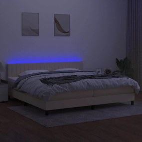 Box spring postel s matrací a LED krémová 200x200 cm textil 3133346