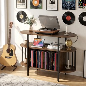 Costway Stojan na gramofon s nastavitelným LED osvětlením a nabíjecí stanicí