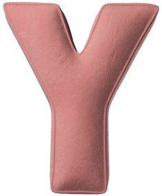 Yellow Tipi Korálově růžový sametový polštář písmeno Y 40 cm