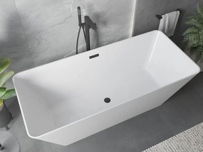 Mexen Velo Slim, volně stojící vana 170 × 75 cm, bílá lesklá, černý přepad, 52811707500-70
