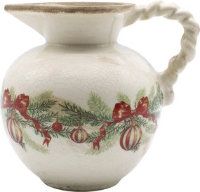 Béžový keramický džbán s vánočními ozdobami Christmas Bow & Bauble – 20,5*18,5 cm