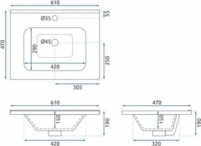 Rea Mario, sada koupelnového nábytku s umyvadlem 60cm, šedá matná, REA-M0006