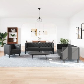 3dílná sedací souprava Chesterfield černá umělá kůže 3209267