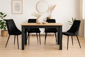 Jídelní set 1+4, černý stůl v dekoru dub zlatý MADO 120x80cm a černá sametová jídelní židle IMOLA