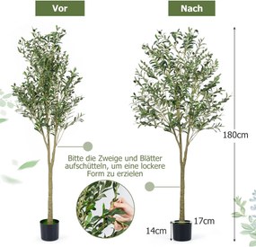 Costway Sada 2 umělých olivovníků 180 cm vysoké umělé olivovníky s plastovým