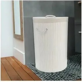 Compactor Bamboo Bambusový koš na prádlo s víkem - kulatý bílá / 40 x