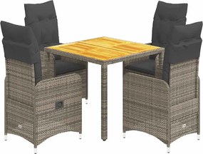 5dílný zahradní bistro set s poduškami šedý polyratan 3277020