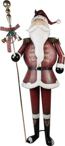 Veliká červená kovová socha Santa Claus s holí - 82*36*205 cm