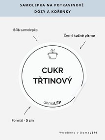 Samolepka na dózu CUKR TŘTINOVÝ – bílá, 5 cm, tučné písmo