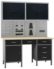 Pracovní stůl se čtyřmi nástěnnými panely a dvěma skříňkami 3053434
