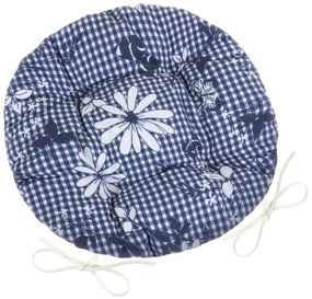 Sedák DITA kulatý prošívaný - průměr 40 cm modrá kostička s květem