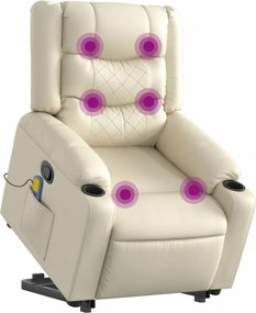 Zvedací masážní polohovací křeslo krémové umělá kůže 3206556