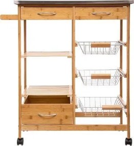 Kuchyňský vozík na kolečkách, bambus, 37 x 76 x 86 cm