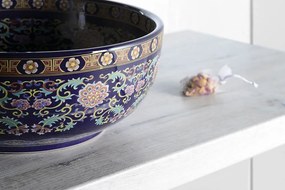 Sapho Sapho, PRIORI keramické umyvadlo, průměr 41 cm, 15 cm, fialová s ornamenty, PI022