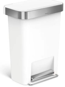 Obdélníkový pedálový koš 45 l, bílý plast/nerez, bílá