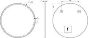 Sapho KADRIS kulaté zrcadlo s LED osvětlením o 100 cm černá mat KD100