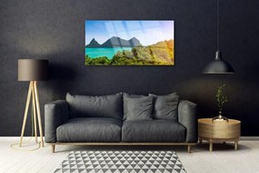 Obraz na skle Hory Moře Stromy Krajina 140x70 cm
