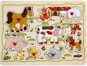 WOODY DŘEVO Baby puzzle vkládací na desce s úchyty 8 dílků různé druhy 90252