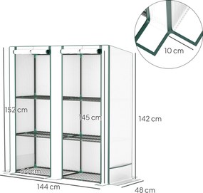 Skleník Outsunny se sedlovou střechou, dvojitými dveřmi a policemi, zimní fóliový skleník z oceli, skleník pro balkon a zahradu, skleník na rajčata 1…