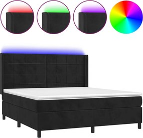 Box spring postel s matrací a LED černá 180x200 cm samet 3139579