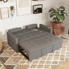 HOMCOM 2místná rozkládací pohovka 3‑v‑1 s dvojlůžkem, nastavitelným opěradlem a 2 polštáři 151x137,5x84 cm, šedá