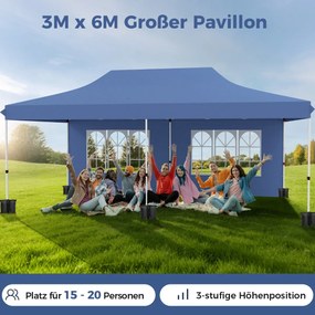 Costway Pavilon skládací pavilon s 6 odnímatelnými bočními stěnami a – modrý