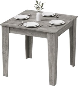 HOMCOM jídelní stůl pro 4 osoby, čtvercový kuchyňský stůl 80x80x75 cm s protiskluzovými nožičky, šedý dřevěný efekt