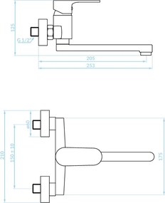 Kuchinox Pana, nástěnná umyvadlová/dřezová baterie L-205, rozteč 150 mm, chromová, LAV-BKN_050D