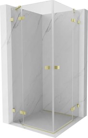 Mexen Lunar Duo, výklopný sprchový kout 80 x 80 cm, 8mm čiré sklo, zlatý matný profil, 834-080L-080P-55-00