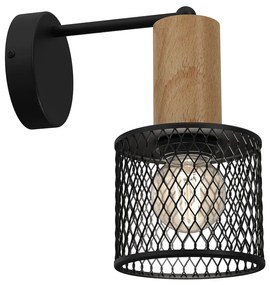 Nástěnné svítidlo Sobresa, 1x černé drátěné stínítko, b/dřevo