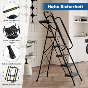 Costway 5 Žebřík s přihrádkou na nářadí. Skládací žebřík pojme až 150 kg.