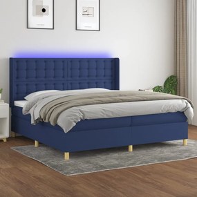 Box spring postel s matrací a LED modrá 200x200 cm textil 3139227