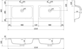 Mexen Otis, dvojumyvadlo pro zapuštění 121 x 46,5 cm, bílá lesklá, 25181200D