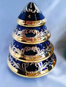 Dóza vánoční stromeček, zdobená zlatem 12 cm - Modrá
