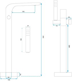 Volně stojící vanová baterie REA CLARK, zlatá