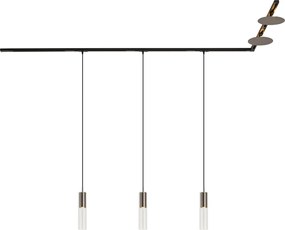 Moderní kolejnicový systém černý se 3 závěsnými svítidly a 2 stropními svítidly v barvě gunmetal 1-fázový - Iconic Lloyd Pulley