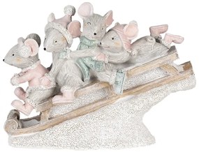Vánoční dekorativní soška myšek na saních – 15x5x11 cm